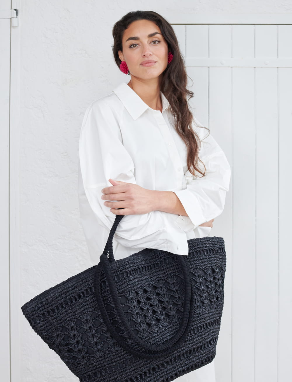Black Raffia Baskets for Summer - Albertine Model