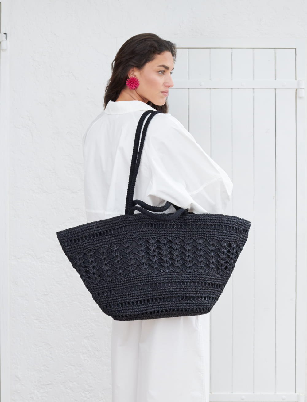 Black Raffia Baskets for Summer - Albertine Model