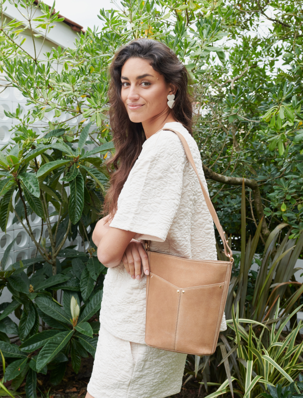 Moka Suede Leather Bucket Bag for Women - Gabrielle Model