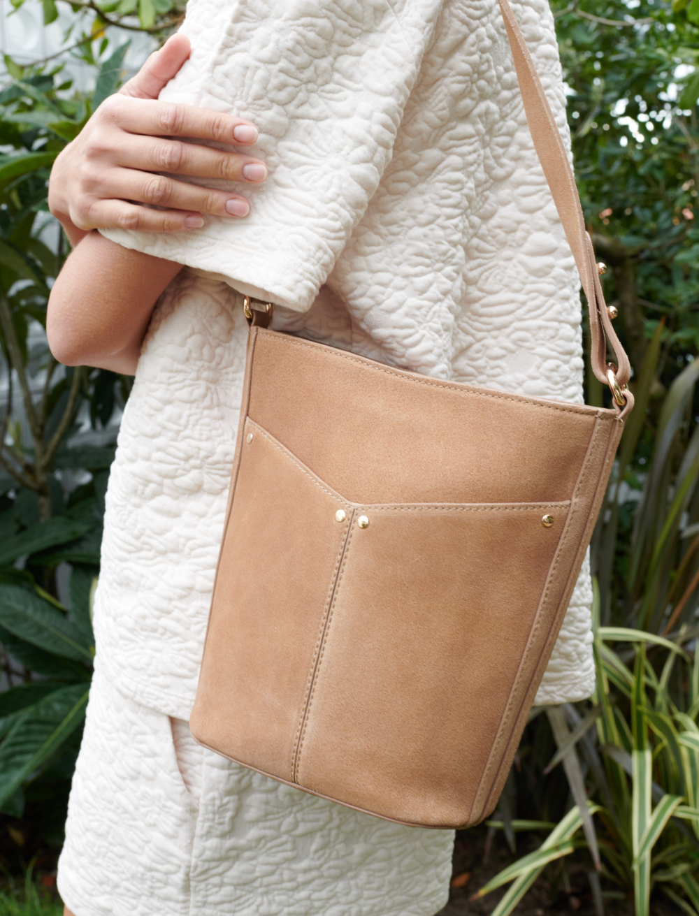 Moka Suede Leather Bucket Bag for Women - Gabrielle Model