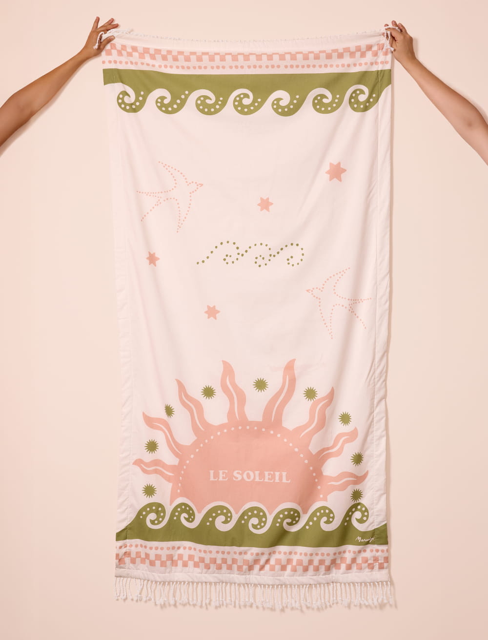 Olive Cotton Fouta Printed “The Sun” - Model Fouta The Sun