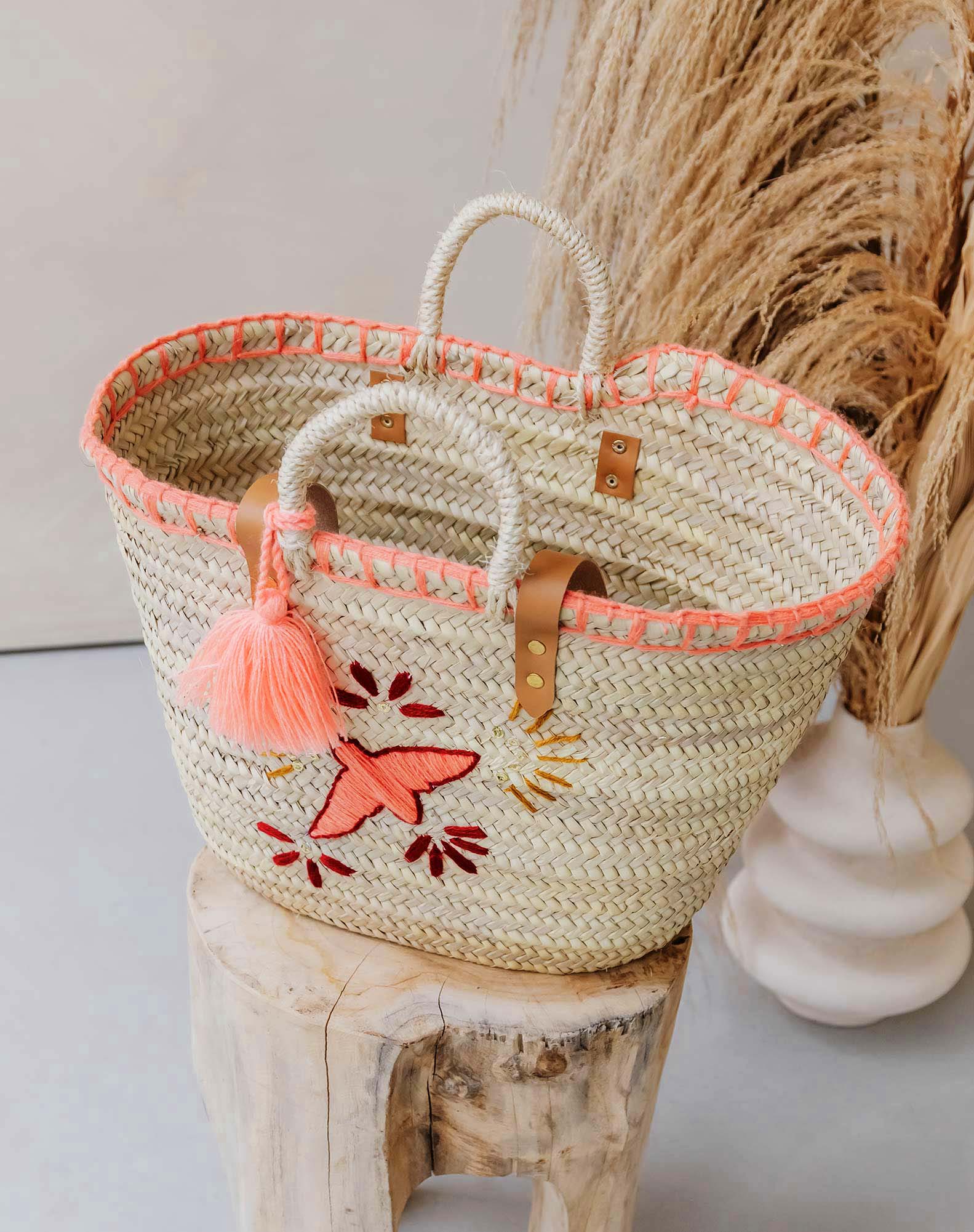 Paniers en Osier et Raphia pour Femme, brodés à la main - Maradji